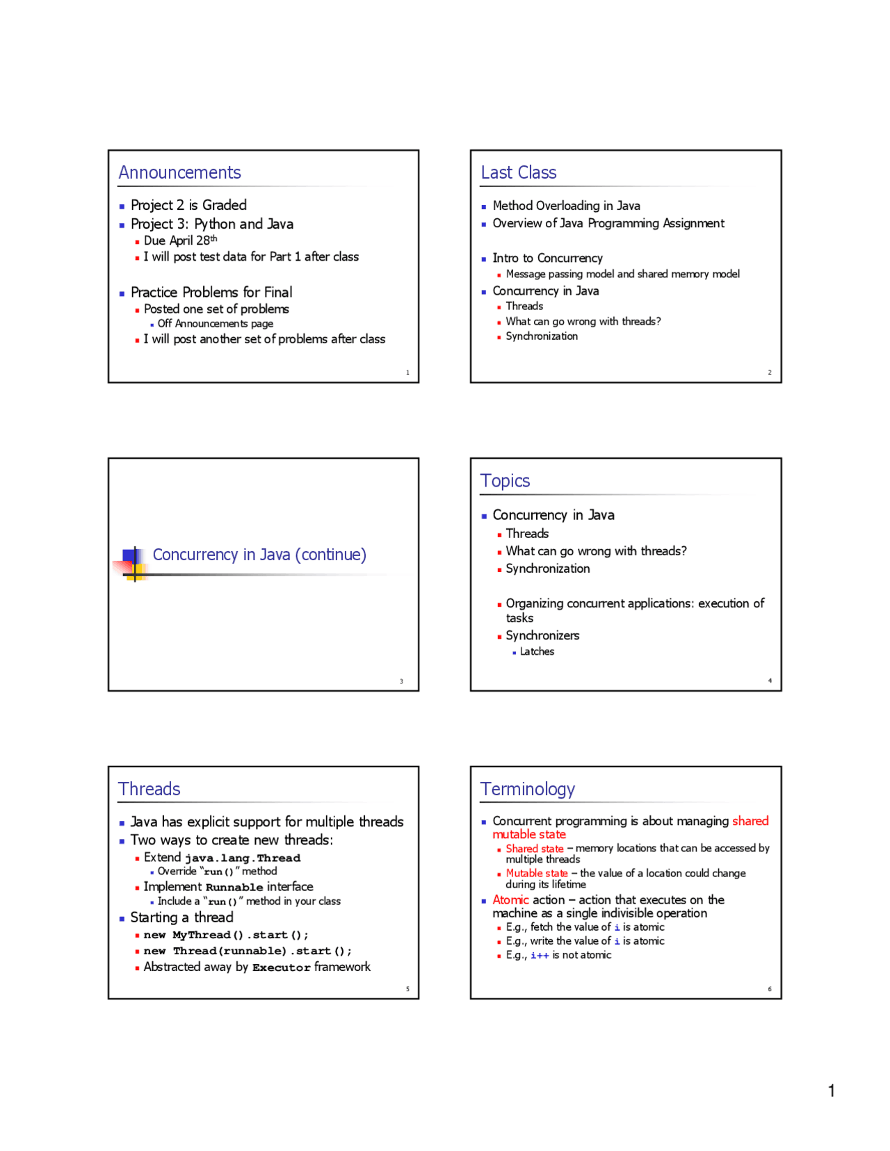 Concurrency in Java - Lecture Slides | CSCI 4430 | Study Guides, Projects, Research Programming ...