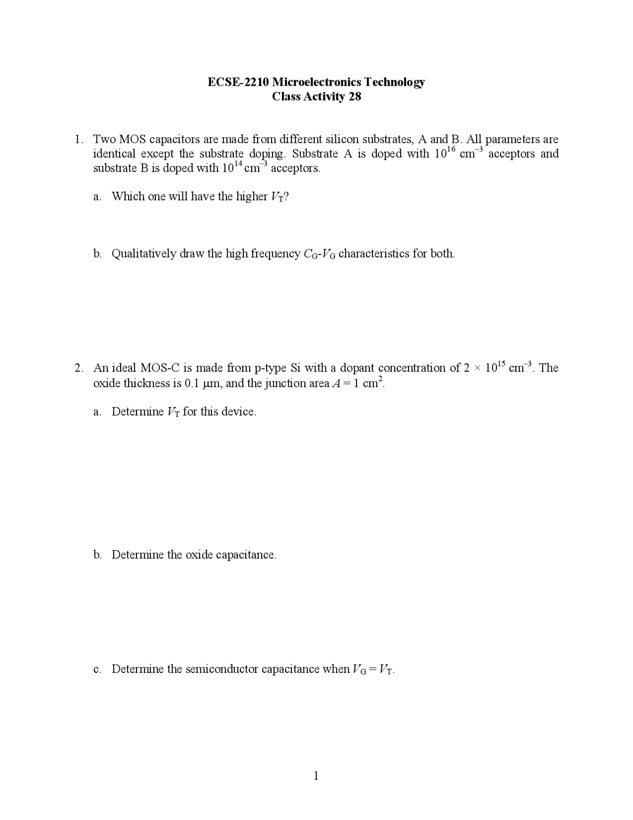 Class Activity 28 Microelectronics Technology Ecse 2210 Docsity