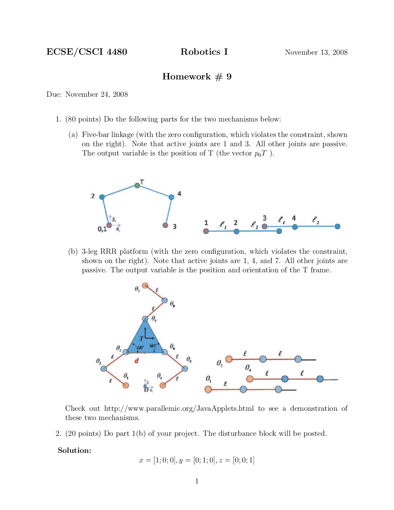 Orientation Of T Frames On Robotics I Homework Csci 4480 Docsity