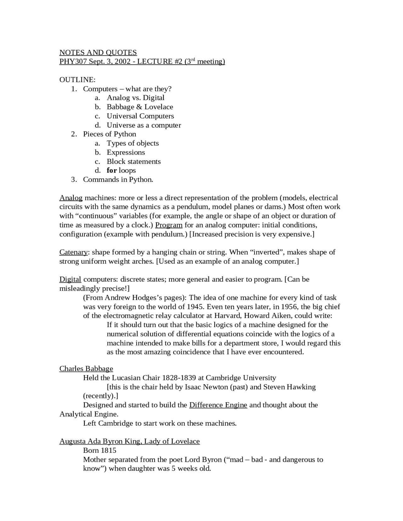 Science And Computers I Notes And Quotes Phy 307 Docsity