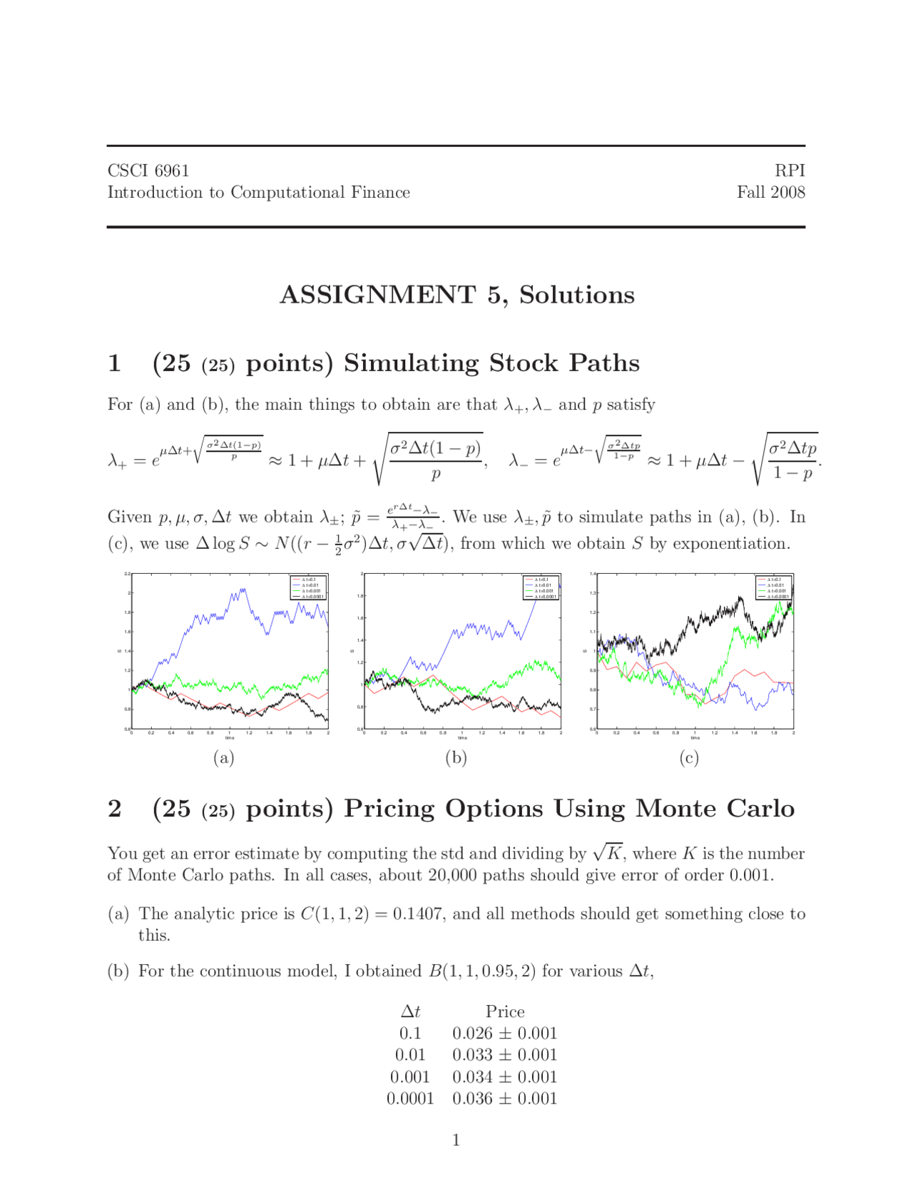 Simulating Stock Paths Solved Assignment Csci 6961 Assignments 7786