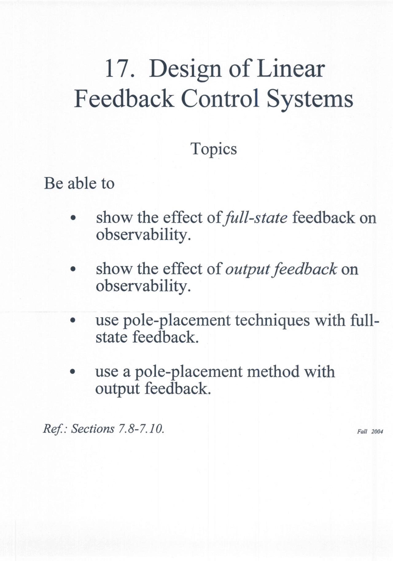 Notes On The Closed Loop System System Analysis Techniques Ecse