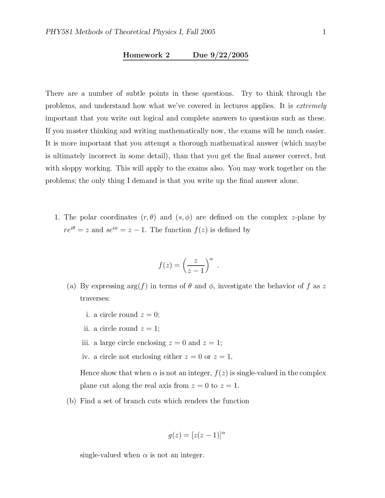 Homework 2 For Methods Of Theoretical Physics I Phy 581 Docsity