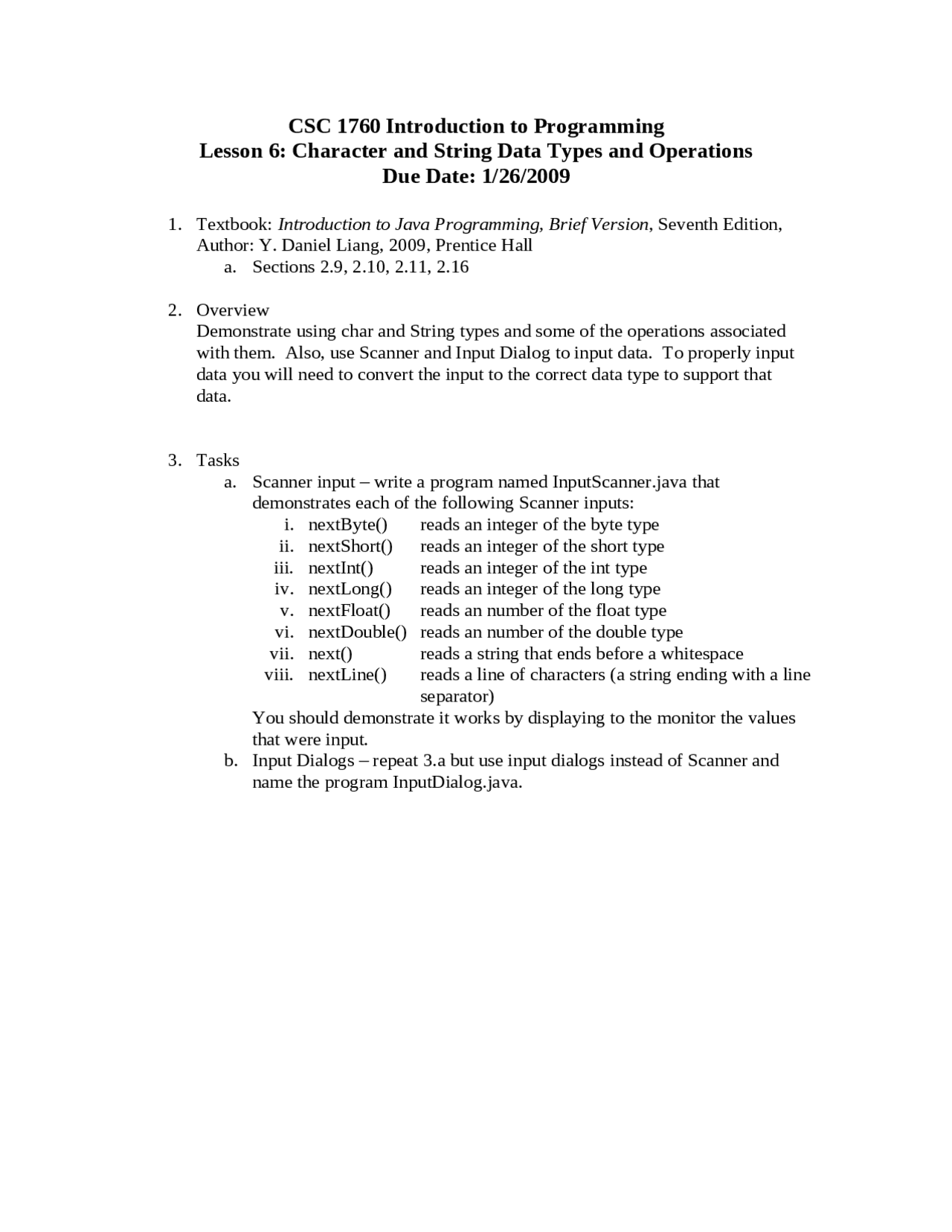Character And String Data Types And Operations Assignment Csc 1760