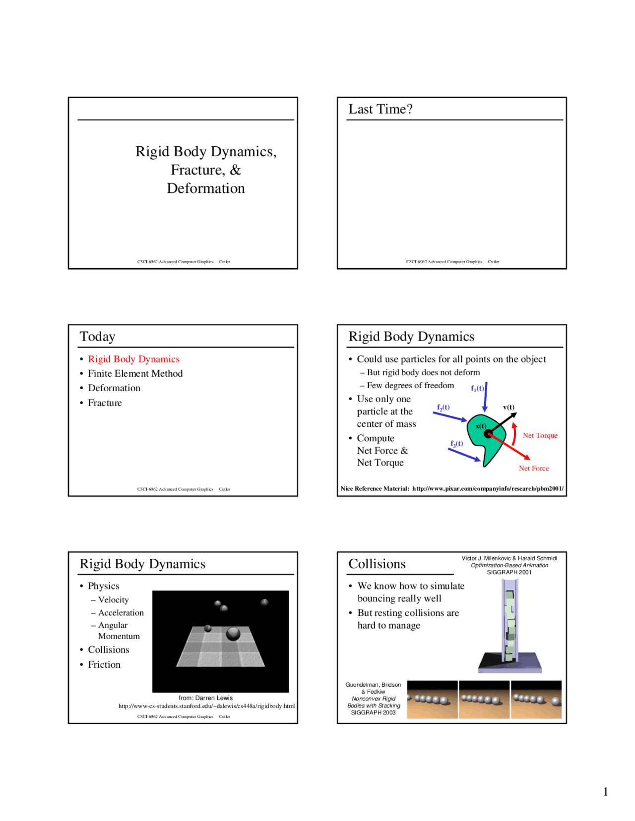Rigid Body Dynamics Fracture And Deformation Lecture Slides Csci
