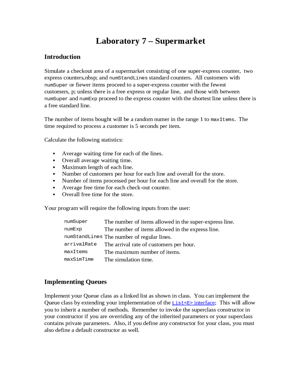Laboratory 7 Supermarket Algorithms And Data Structure Cse 382 Docsity