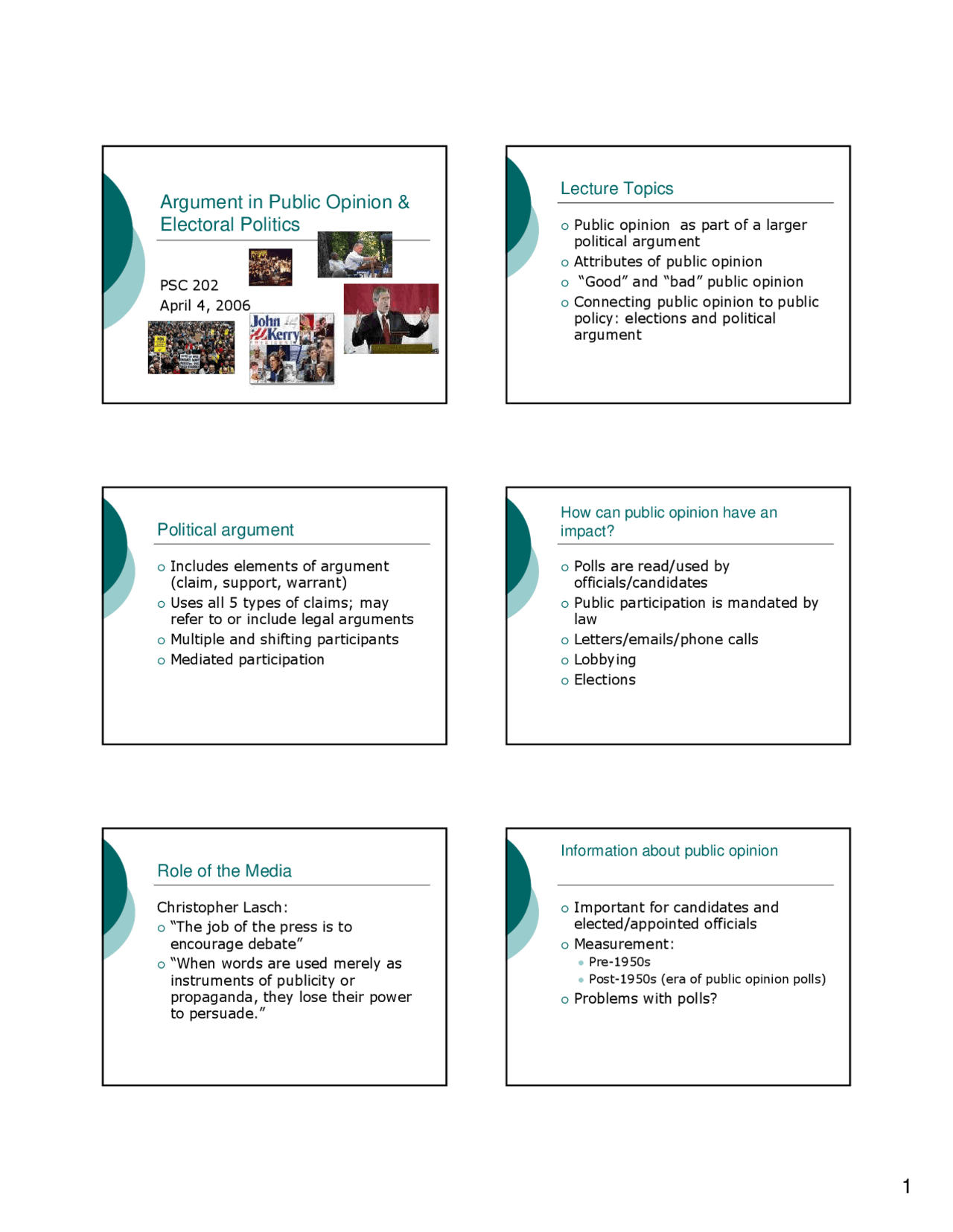 Argument In Public Opinion And Electoral Politics Lecture Slides