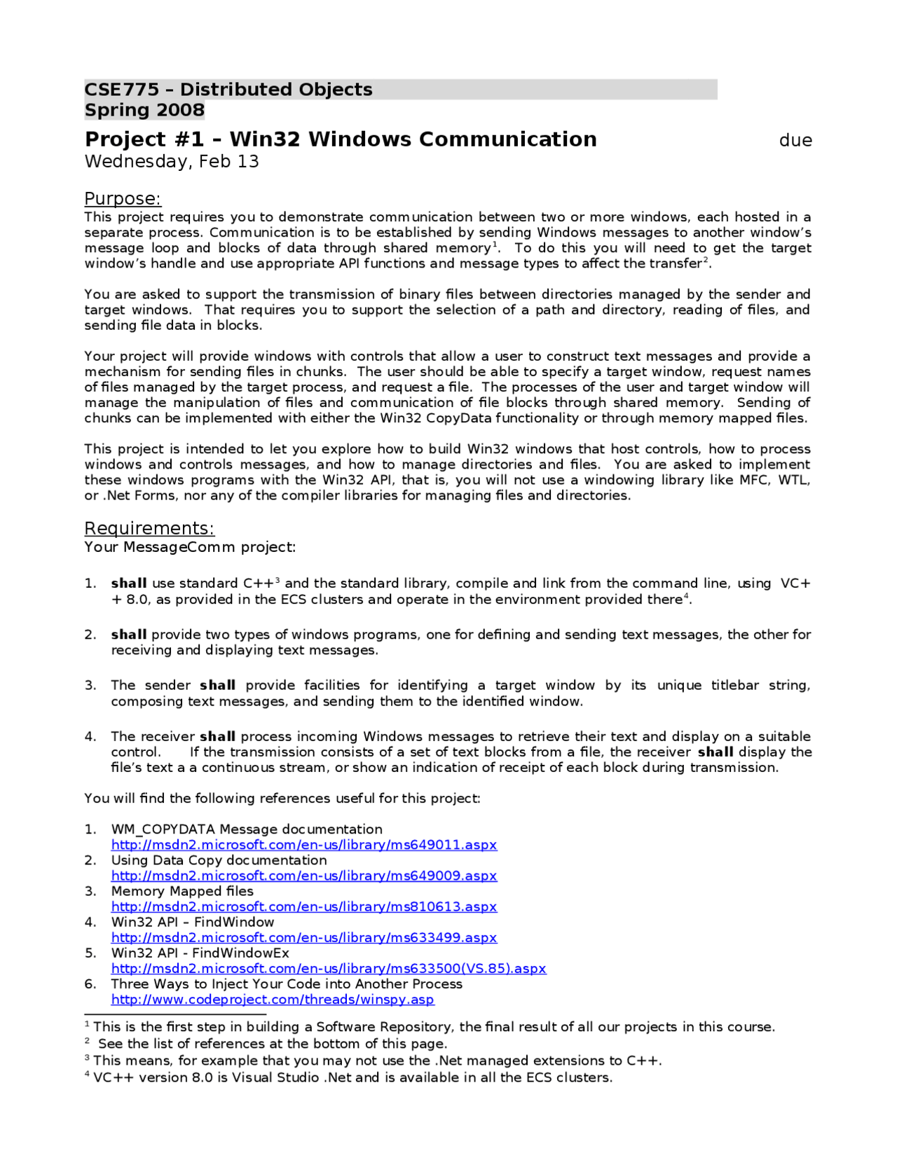 Project One Win 32 Windows Communication Cse 775 Docsity