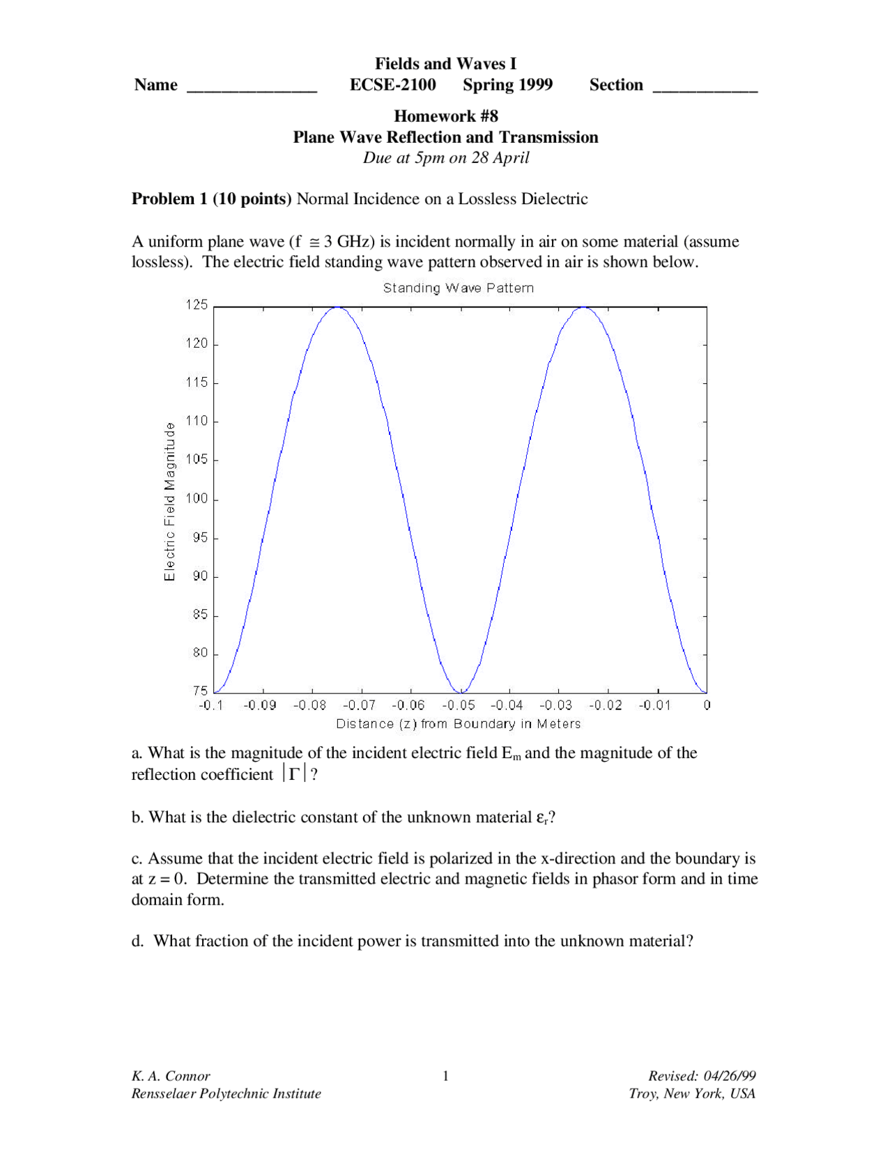 Plane Wave Reflection And Transmission Homework 8 Ecse 2100 Docsity