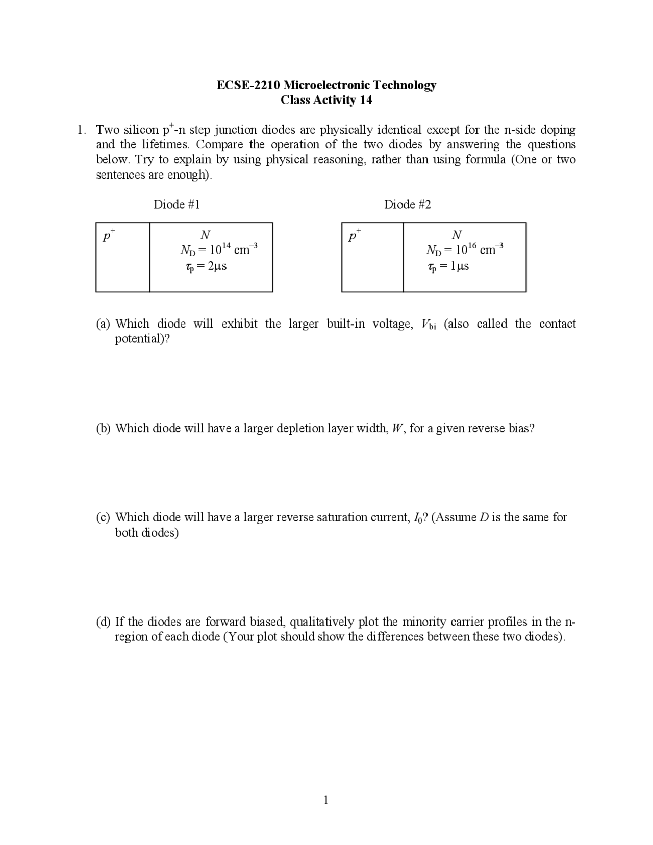Class Activity 14 For Microelectronics Technology Ecse 2210 Docsity
