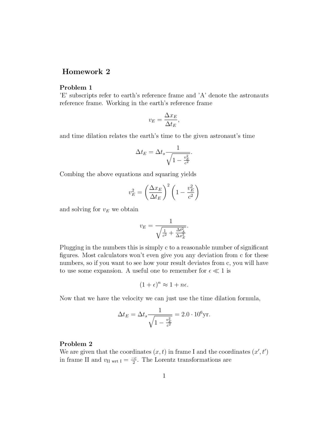 Homework 2 Solutions Relativity And Cosmology Phy 312 Docsity