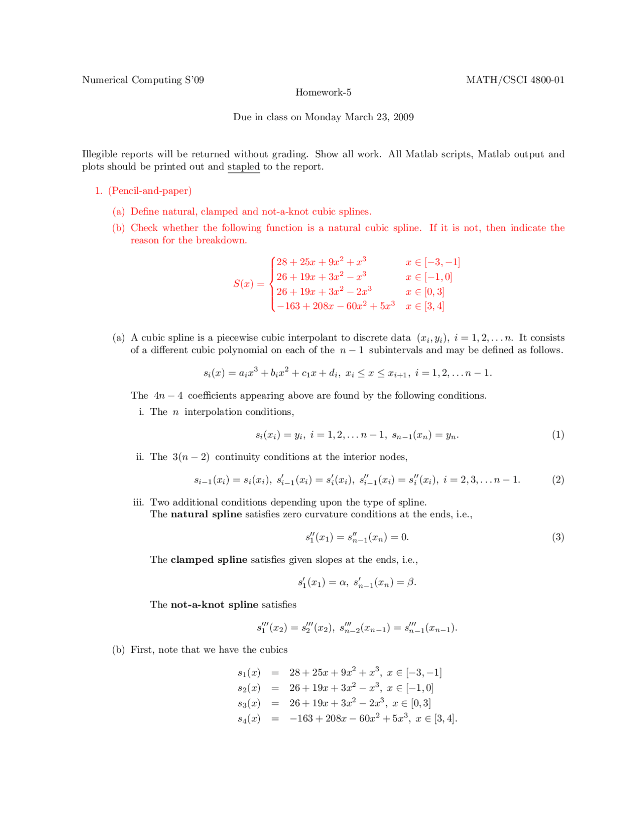 Questions For Assignment 5 Numerical Computing Csci 4800 Assignments Computer Science