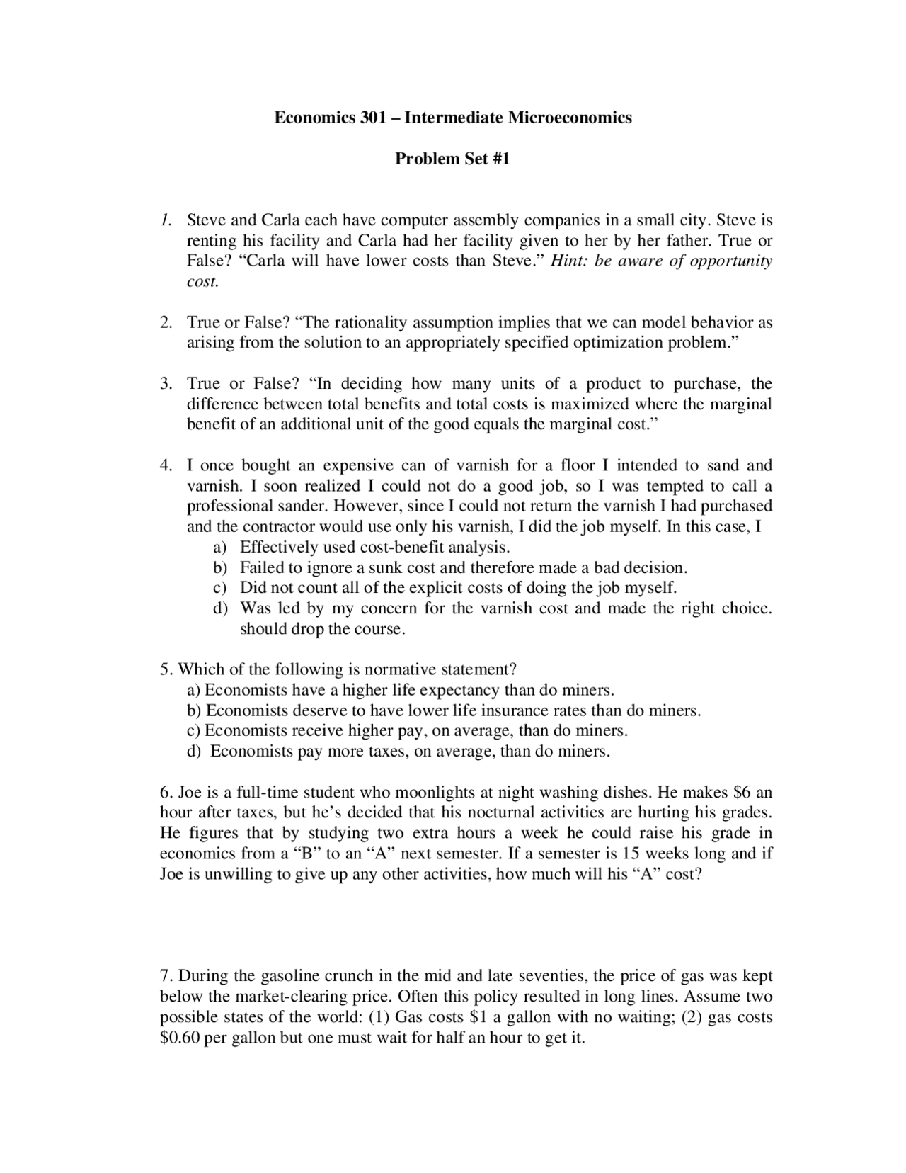 10 Problems For Assignment 1 Special Topics In Economics Ecn 310
