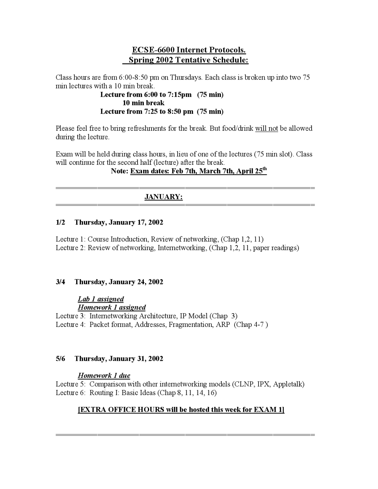Tentative Schedule For Exam 1 Internet Protocols Ecse 6600 Docsity