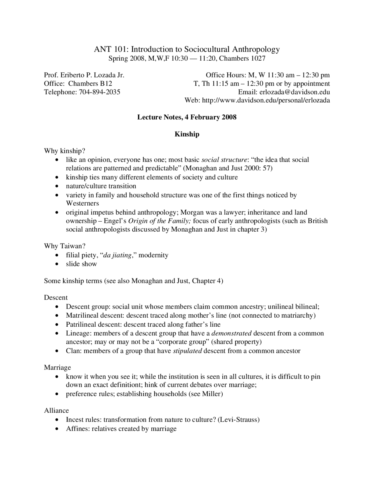 Lecture Notes On Introduction To Sociocultural Anthropology Ant 101