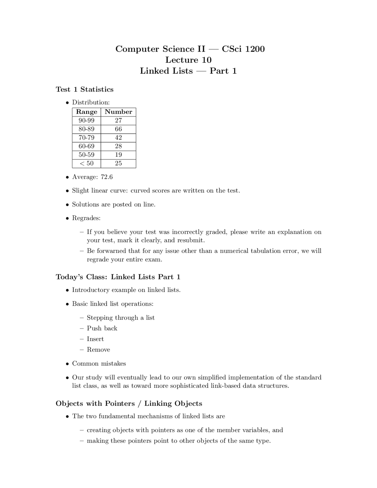 Test 1 Statistics Data Structures Csci 1200 Docsity