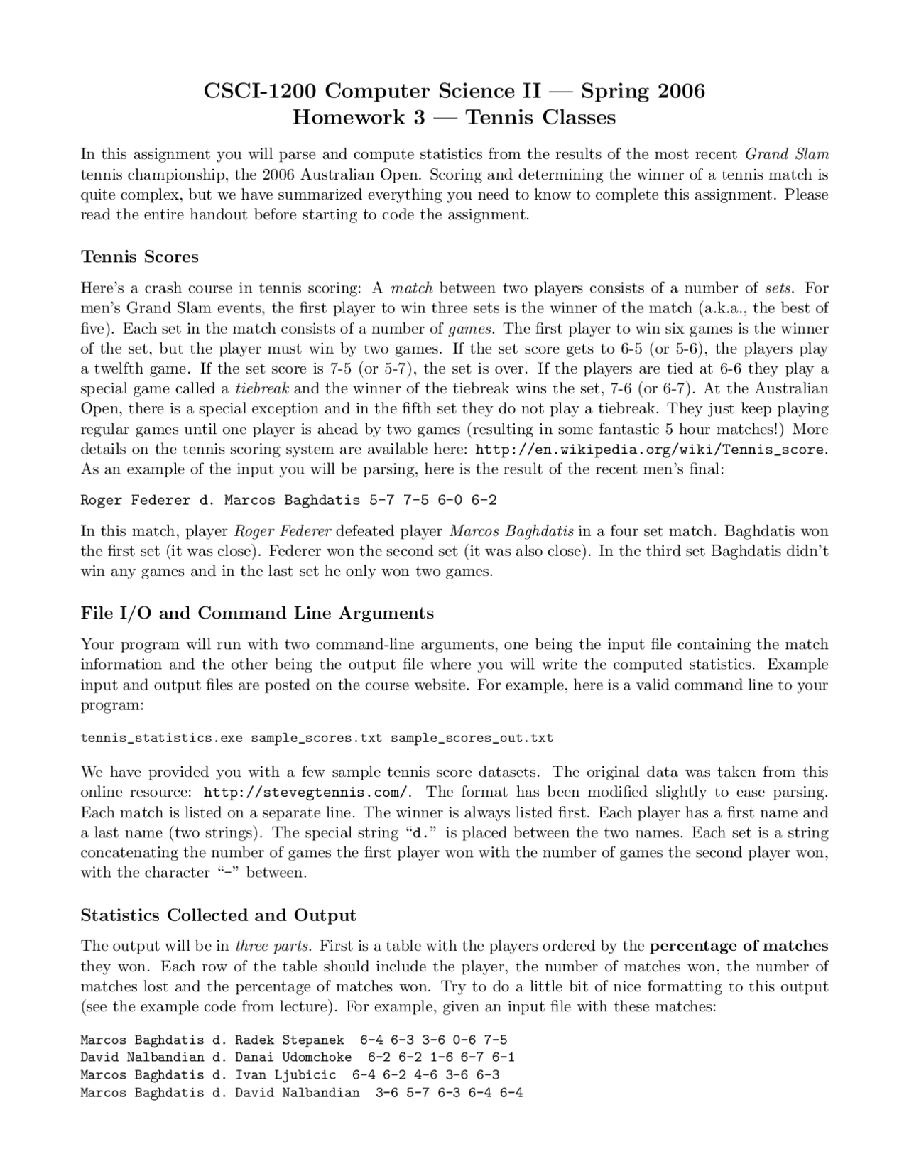 Homework 3 On Tennis Class Data Structures Csci 1200 Docsity