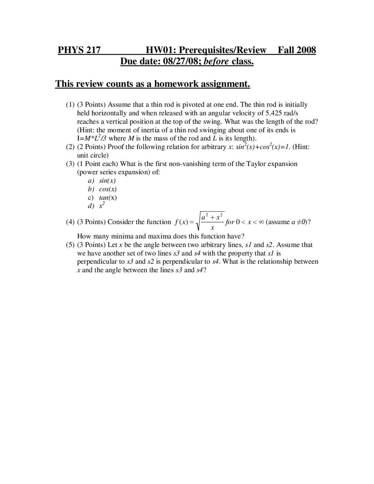 Review Questions For Homework 1 Heat Light And Sound Phys 217