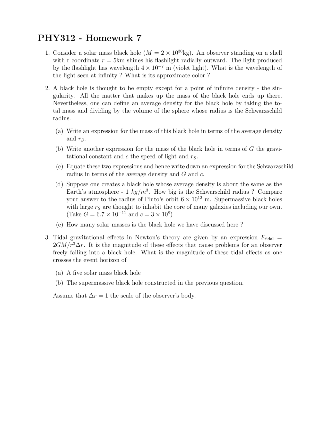 Homework 7 Problems Relativity And Cosmology Phy 312 Docsity