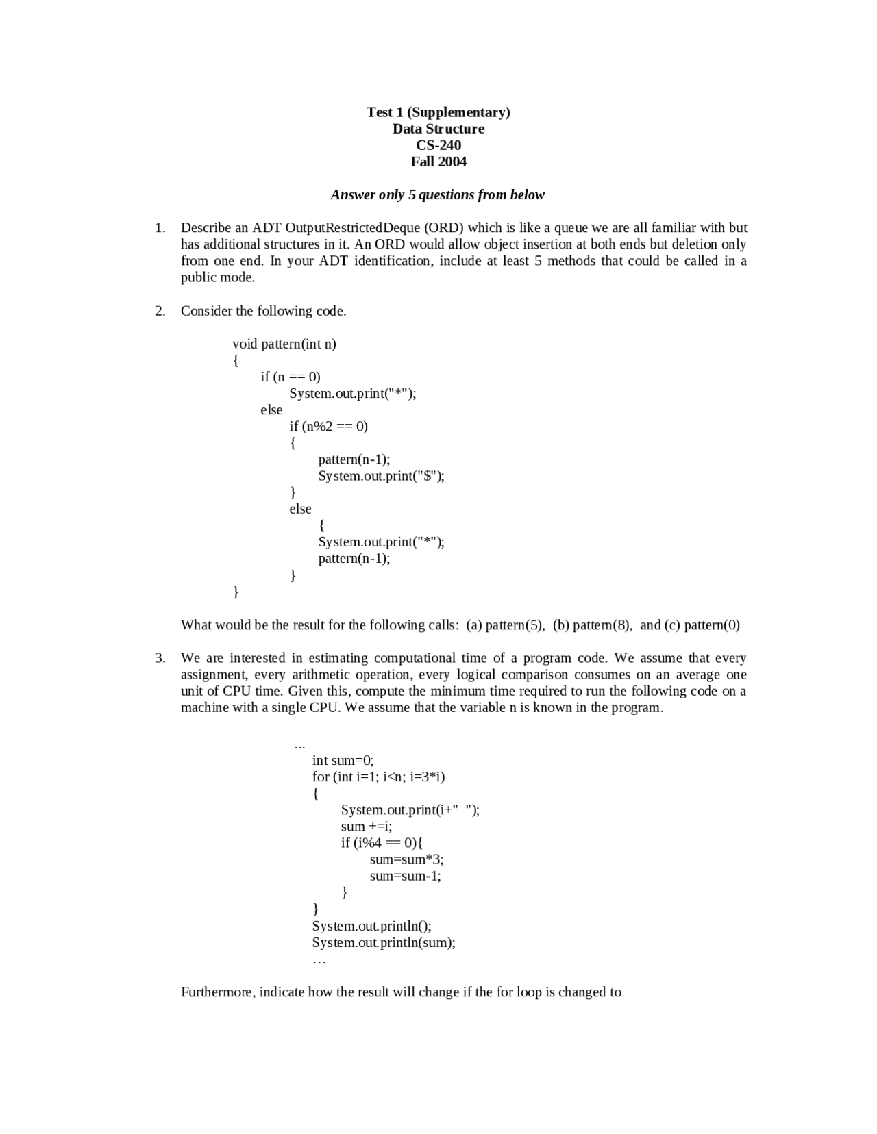 Exam 1 With Practice Questions Data Structures And Algorithms Cs