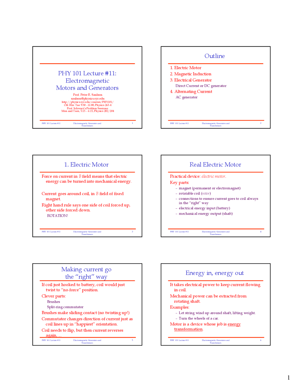 Electromagnetic Motors And Generators Lecture Slides Phy 101 Docsity