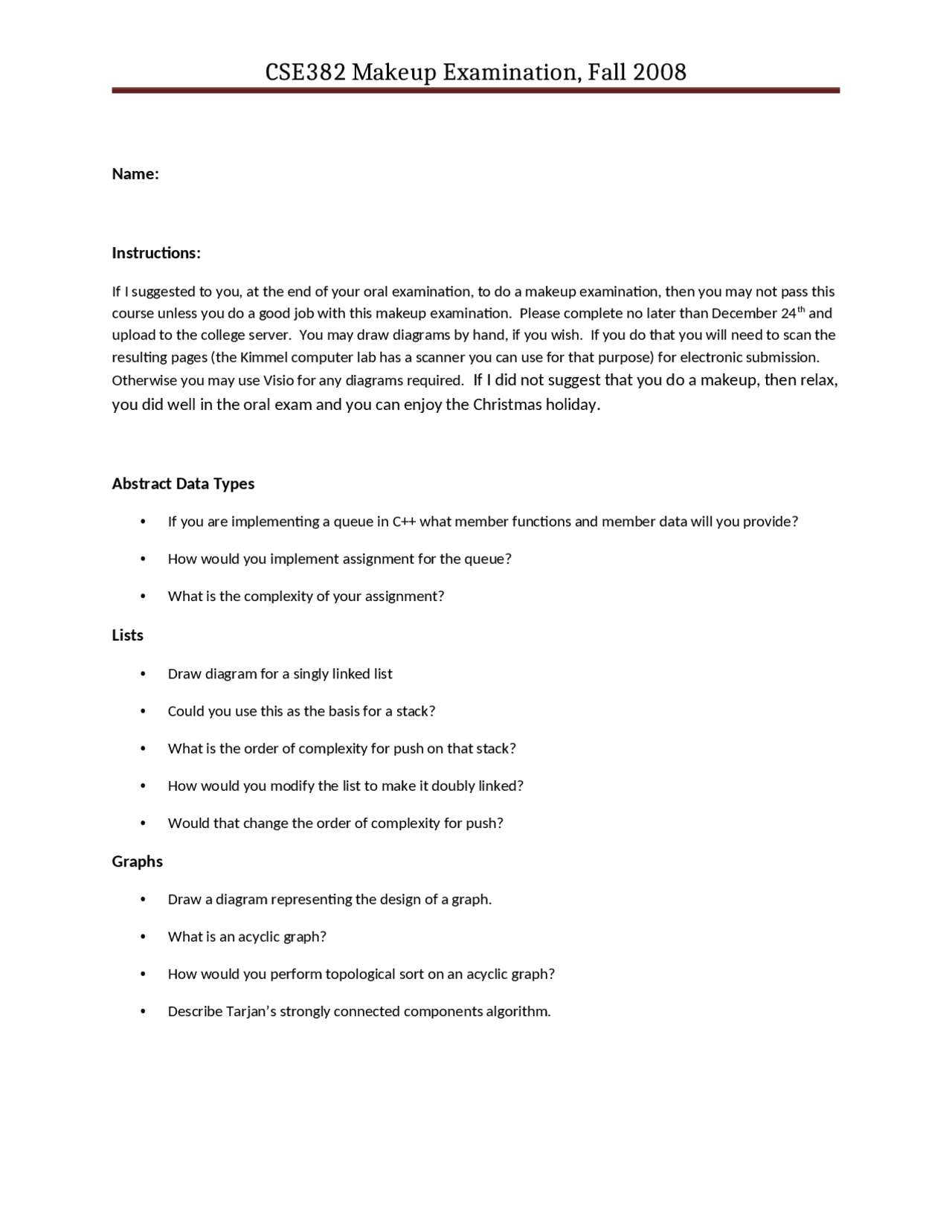 Abstract Data Types And The Graphs In The Data Structures Cse 382