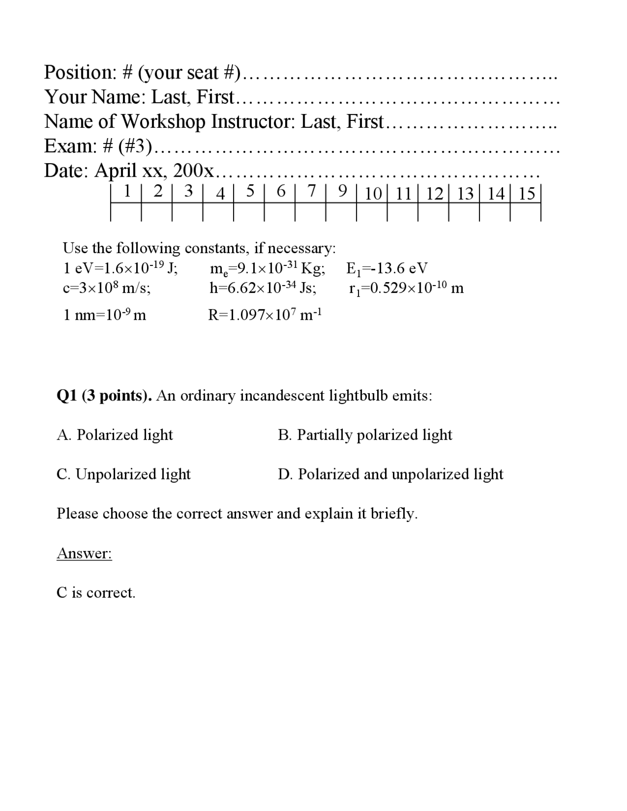 Exam 3 With Answers Major Concepts Of Physics Ii Phy 102 Docsity