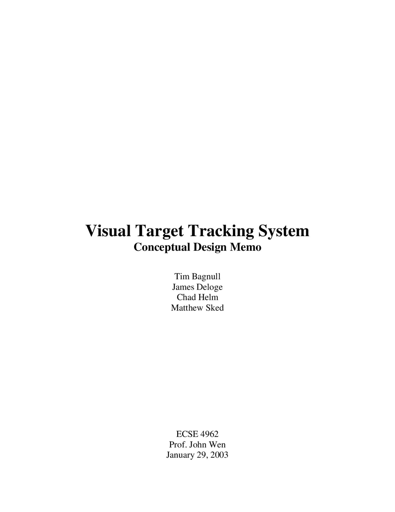 Visual Target Tracking System Conceptual Design Memo Ecse 4962