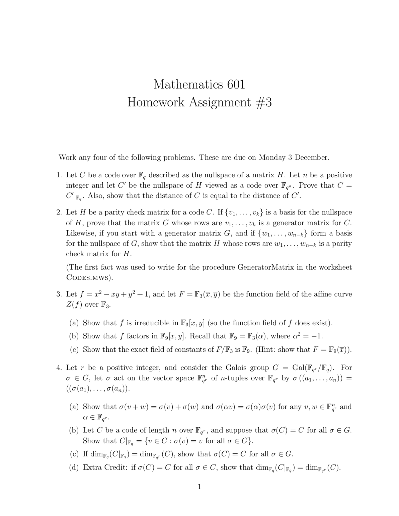 Assignment 3 Problems General Mathematics Math 601 Docsity