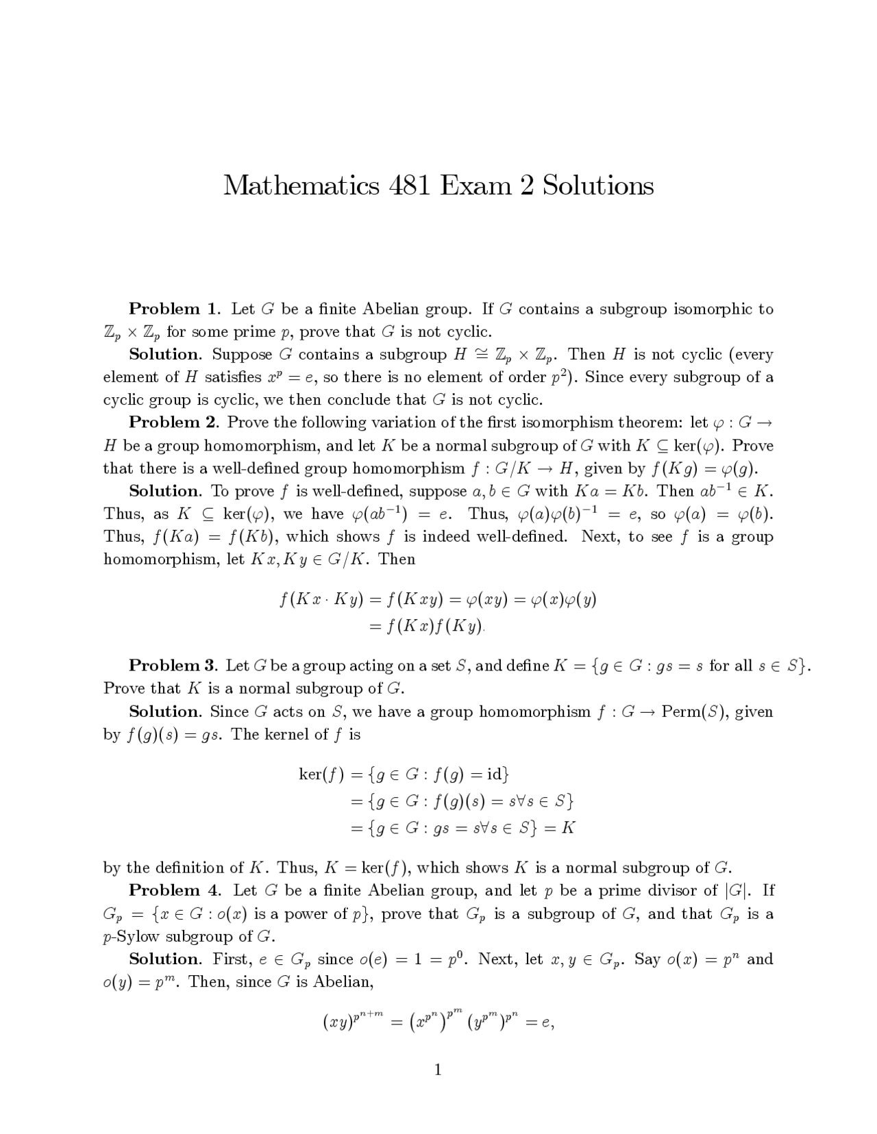Solutions For Test Ii Advanced Linear Algebra Math 481 Docsity