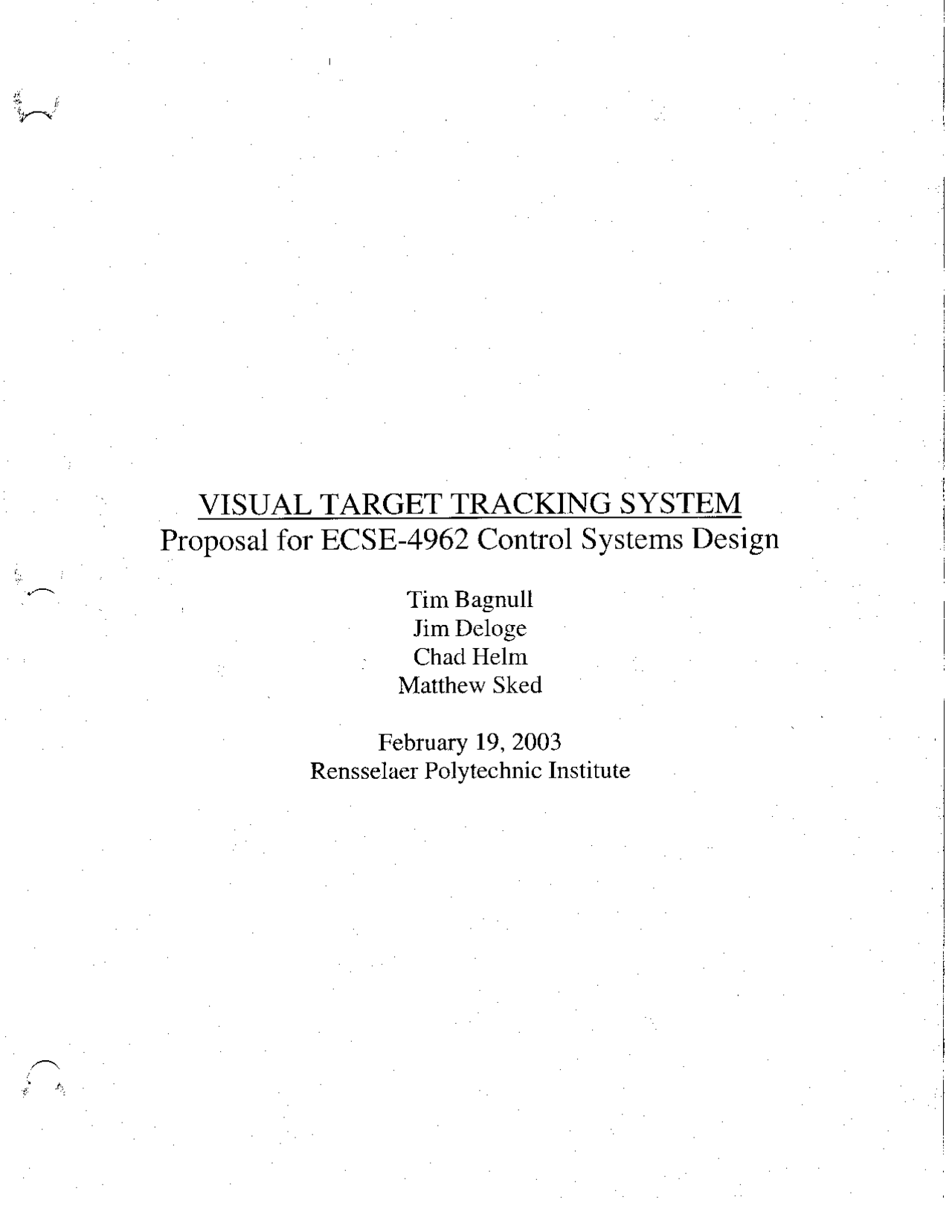 Visual Target Tracking System For Project Analogic Design Ecse 4962
