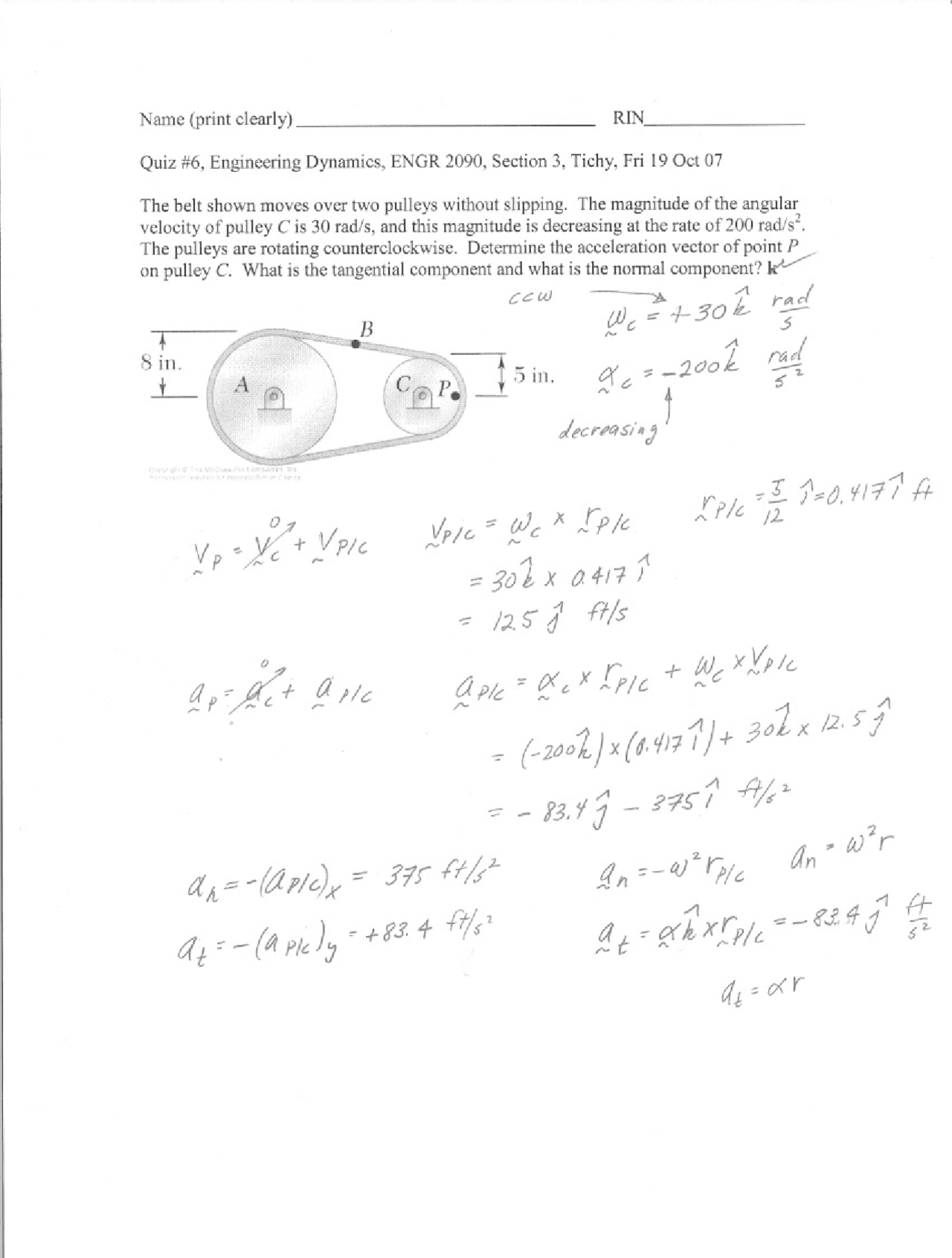 Solved Quiz 6 Engineering Dynamics Engr 2090 Docsity