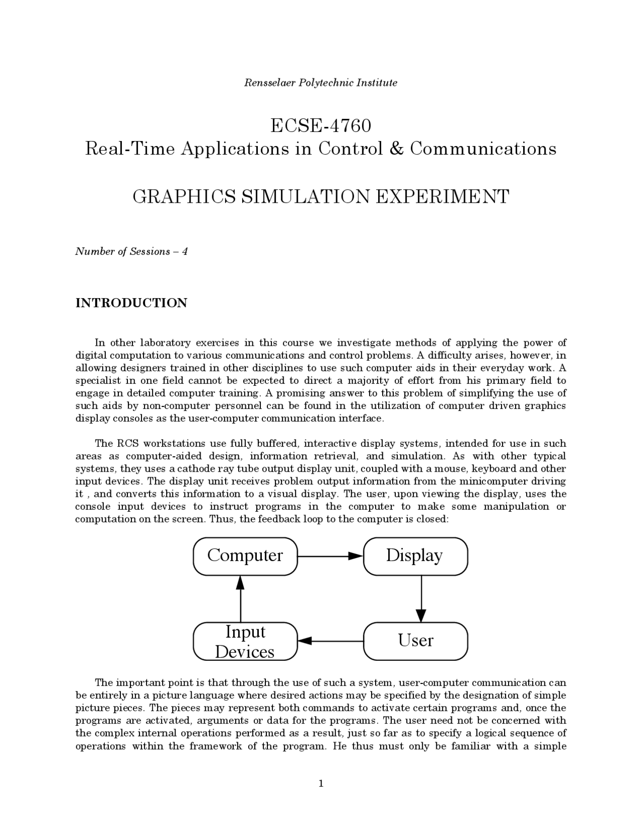 Graphics Simulations Experiment Lecture Notes Ecse 4760 Docsity