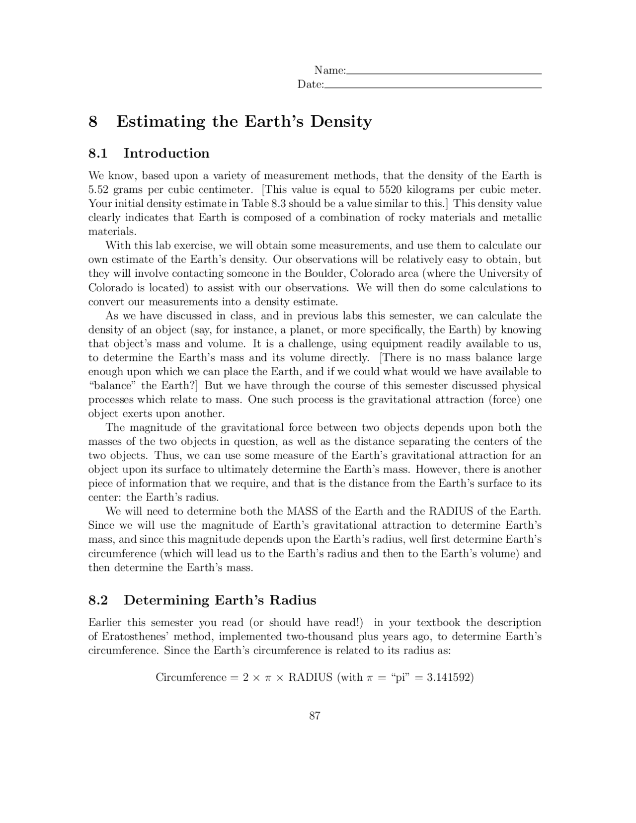 Estimating The Earths Density The Planets Astr 105g Docsity