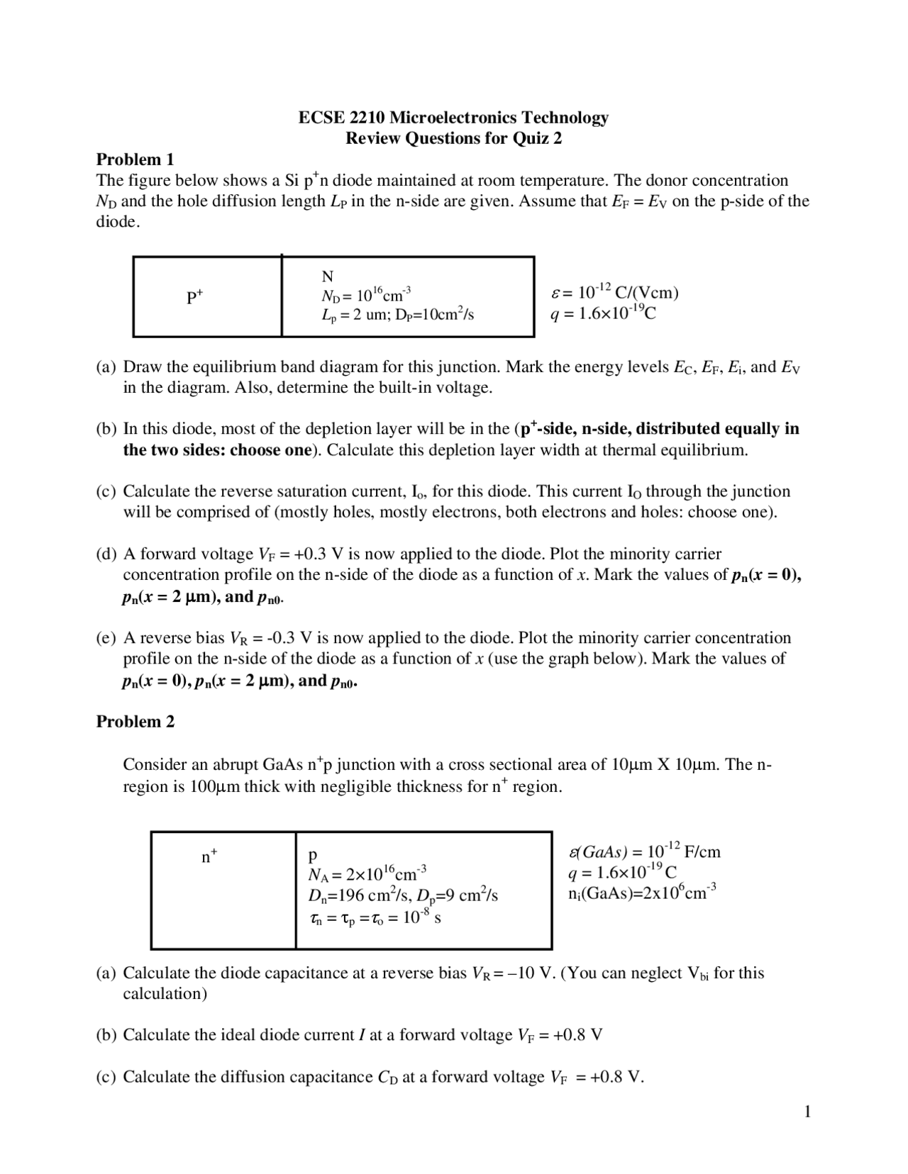 Review Questions For Quiz 2 Microelectronics Technology Ecse 2210