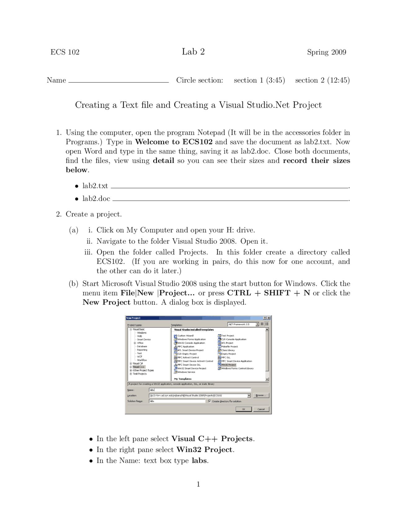 Creating a Text le and Creating a Visual Studio - Net Project 1 | ECS ...