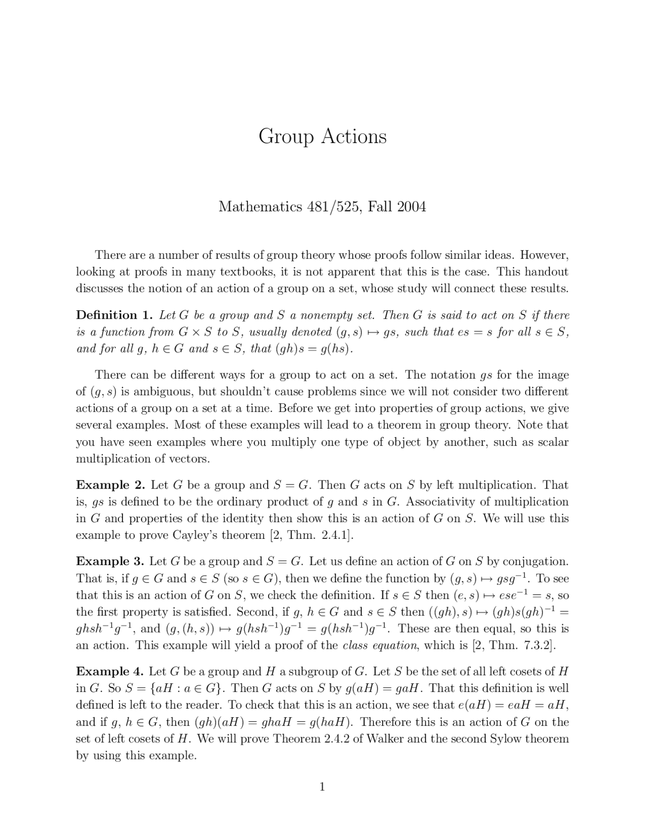 Group Actions - Advanced Linear Algebra - Paper | MATH 481 - Docsity