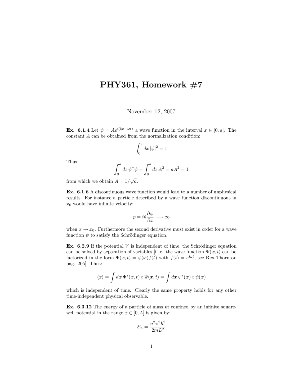 Homework 7 Sample Questions Modern Physics Fall 2007 Phy 361