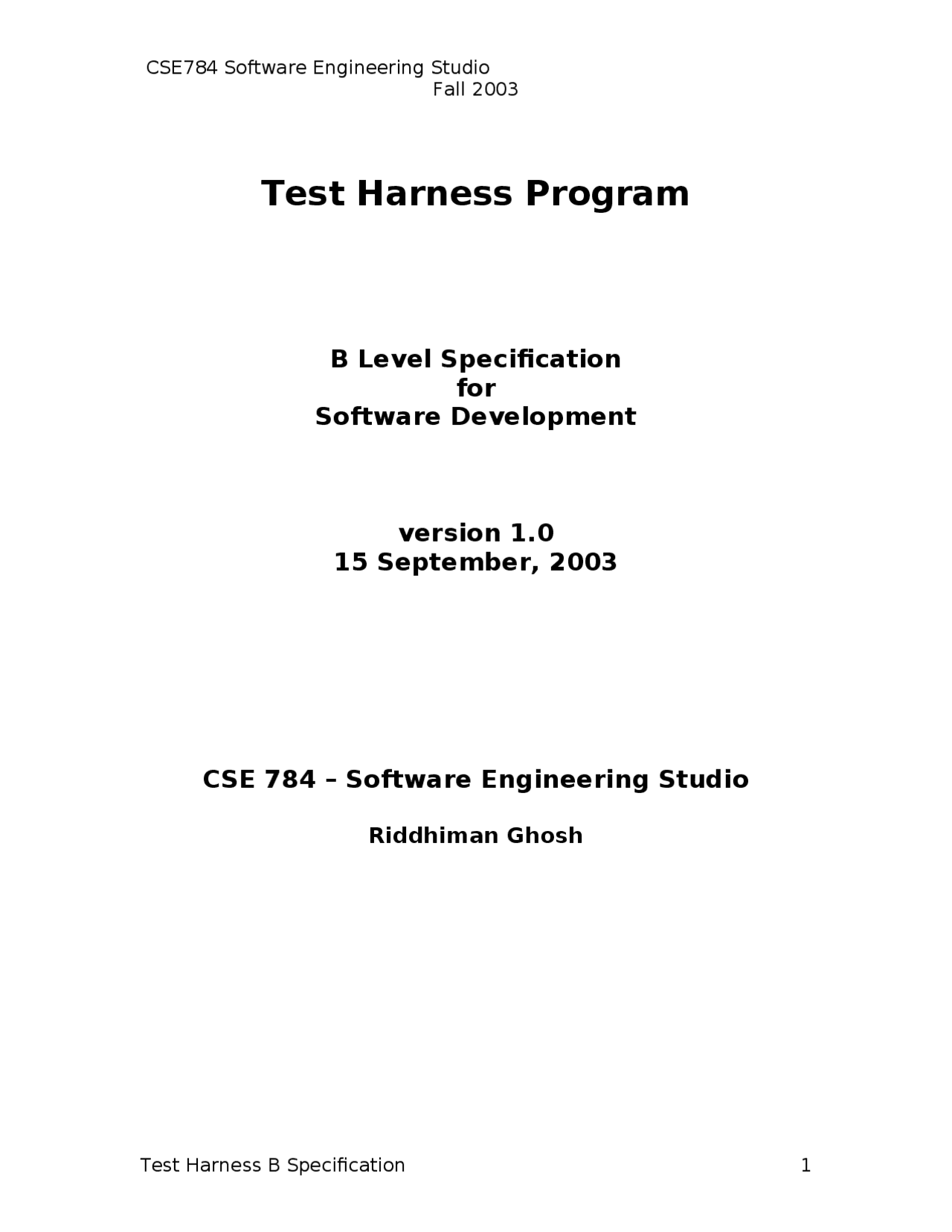 Test Harness Program: B Level Specification for Software Development ...