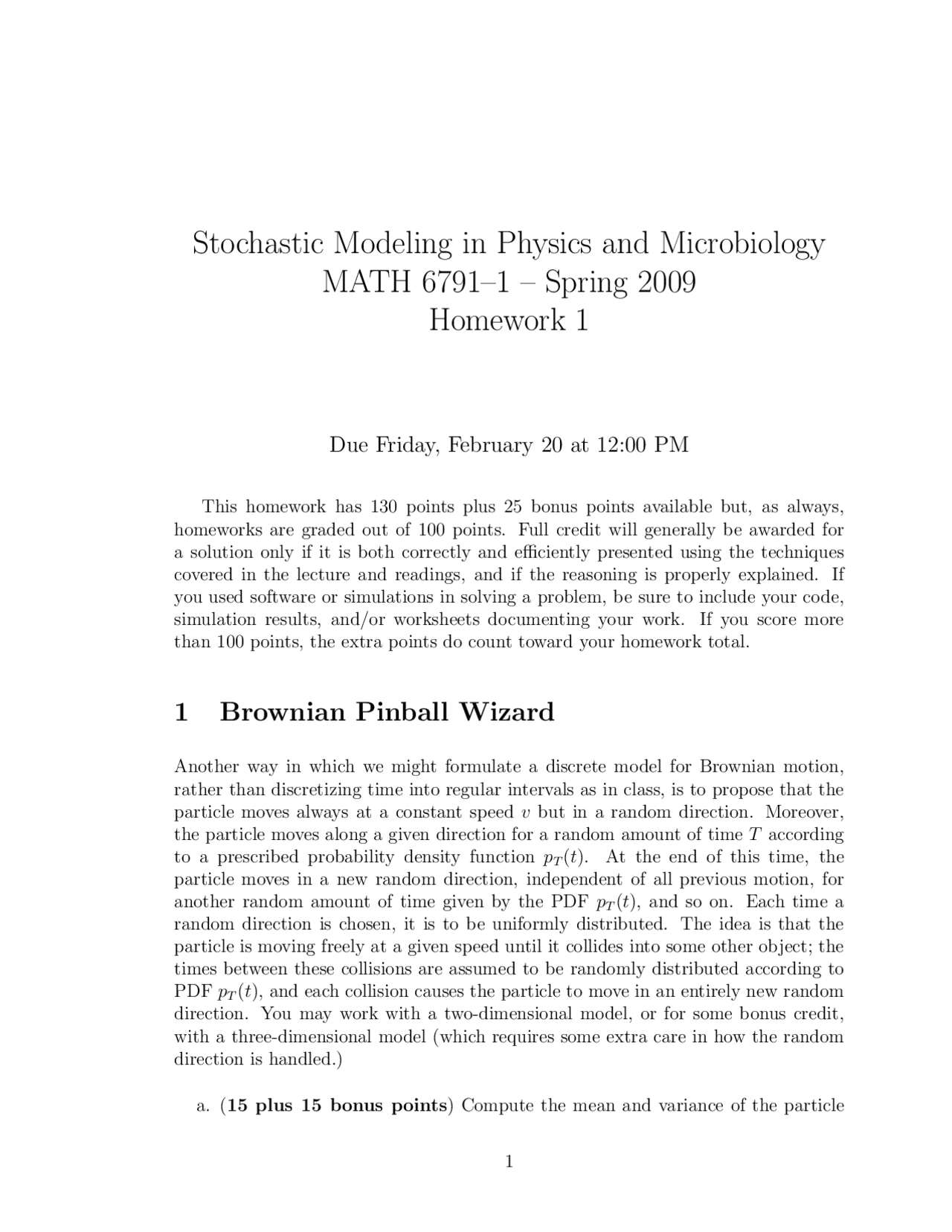 Stochastic Modeling In Physics And Microbiology Assignment 1 Math