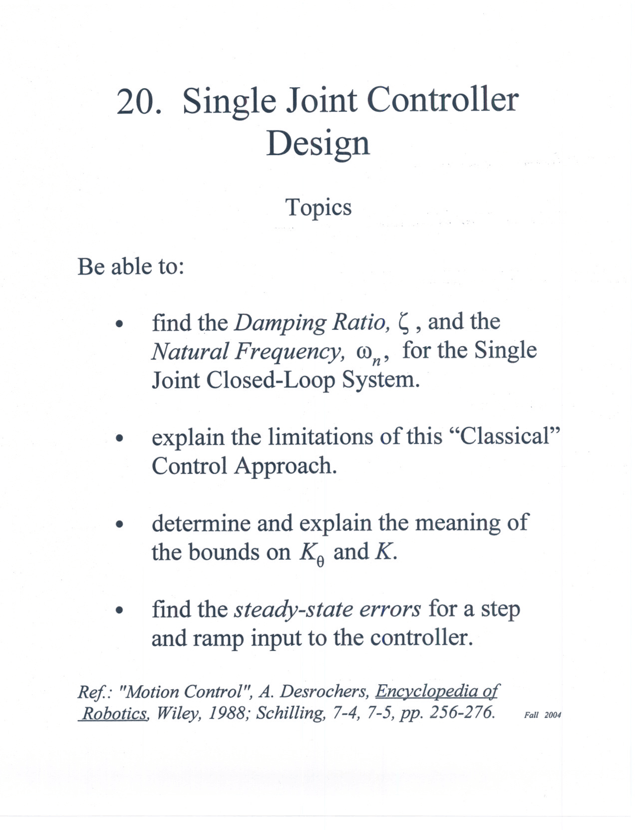 Single Joint Controller Design Lecture Notes Ecse 4490 Docsity