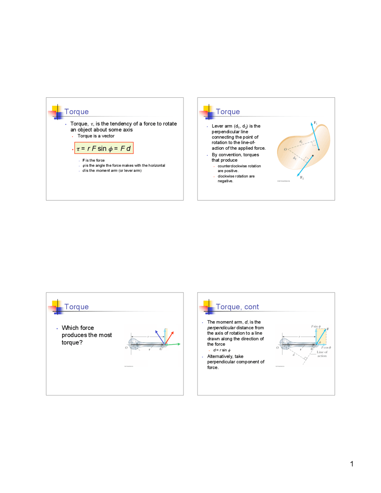 Torque General Physics I Lecture Slides Phys 130 Docsity