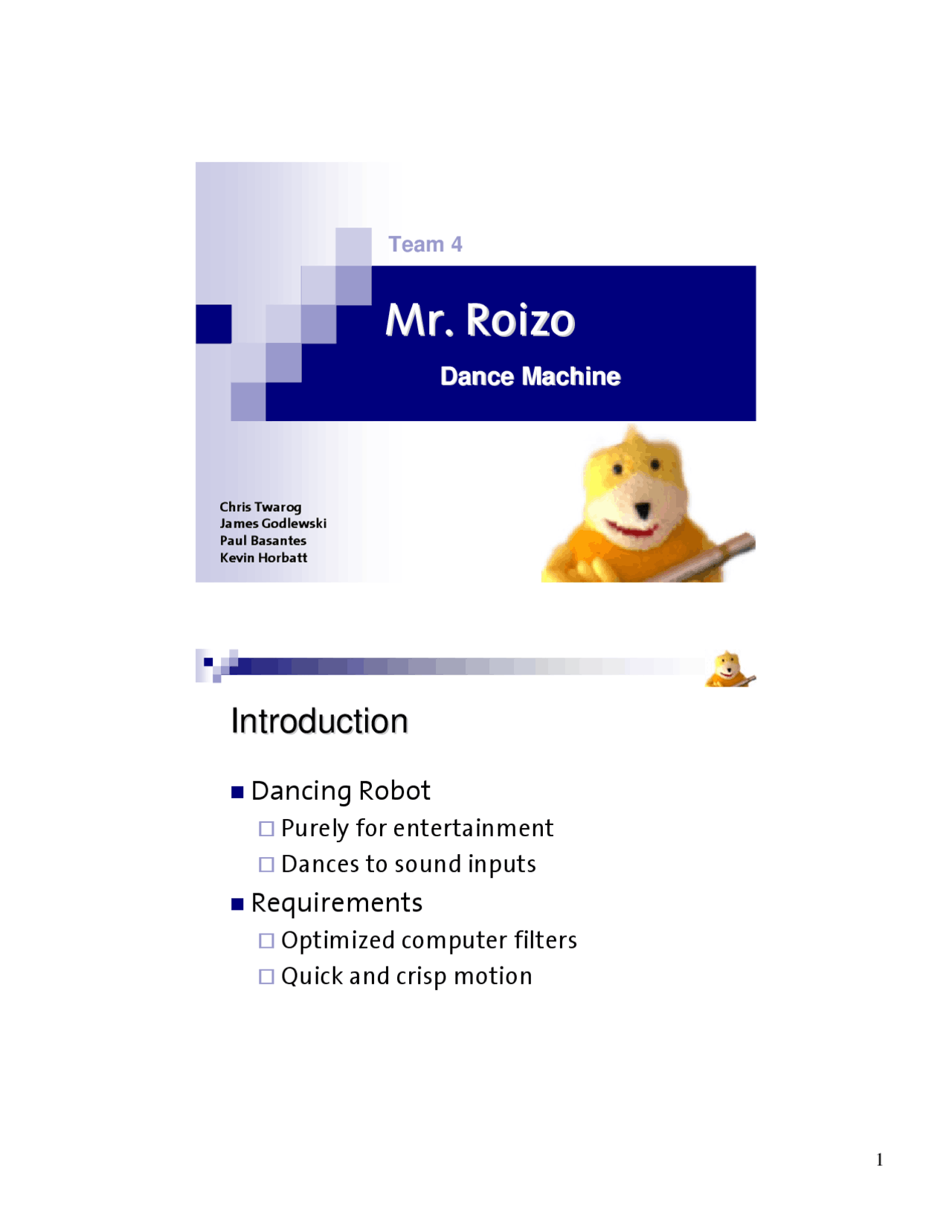 Introduction To Dancing Robot Final Exam Ecse 4962 Docsity