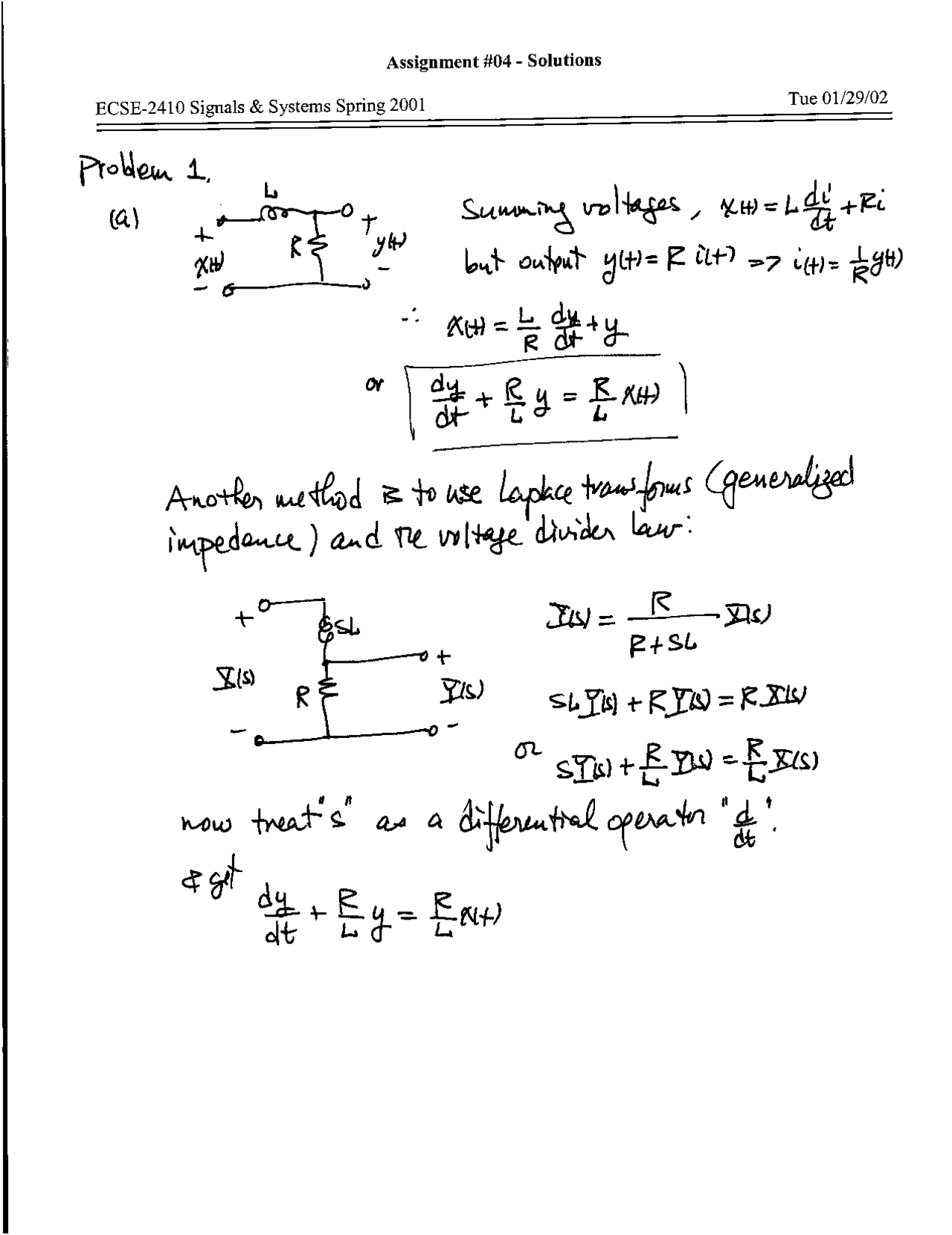 Assignment 4 With Solution For Signals And Systems Ecse 2410 Docsity