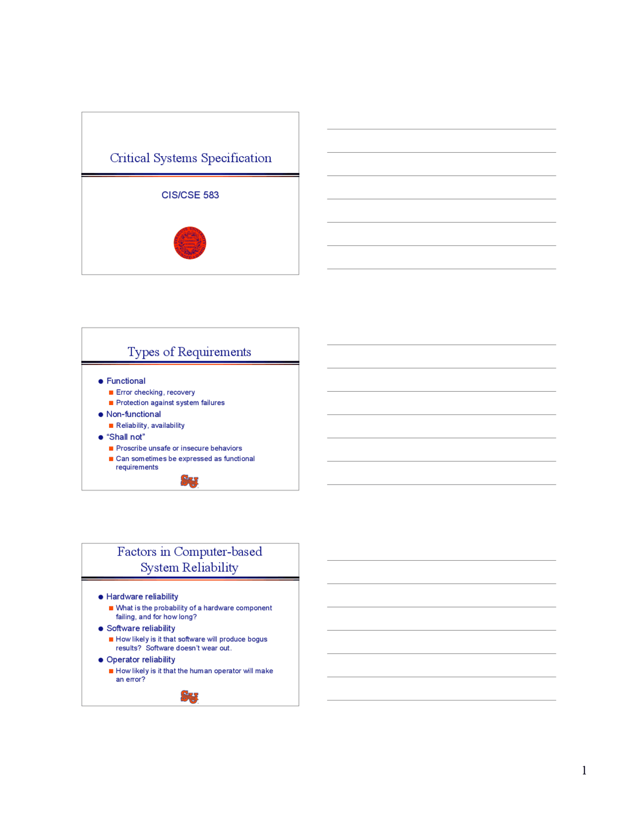 Critical Systems Specification Lecture Slides Cse 583 Docsity