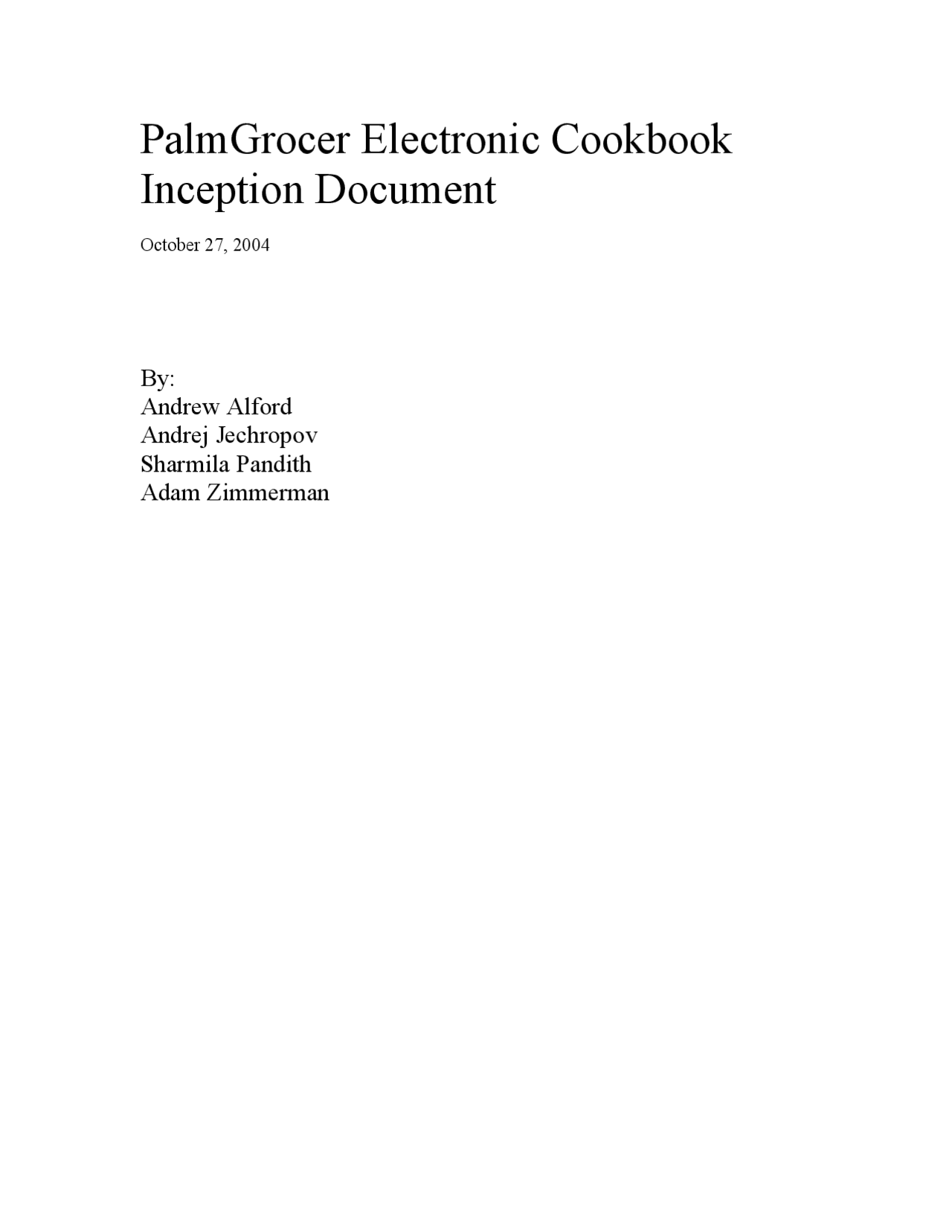 PalmGrocer Electronic Cookbook Inception Document | CS 616 - Docsity