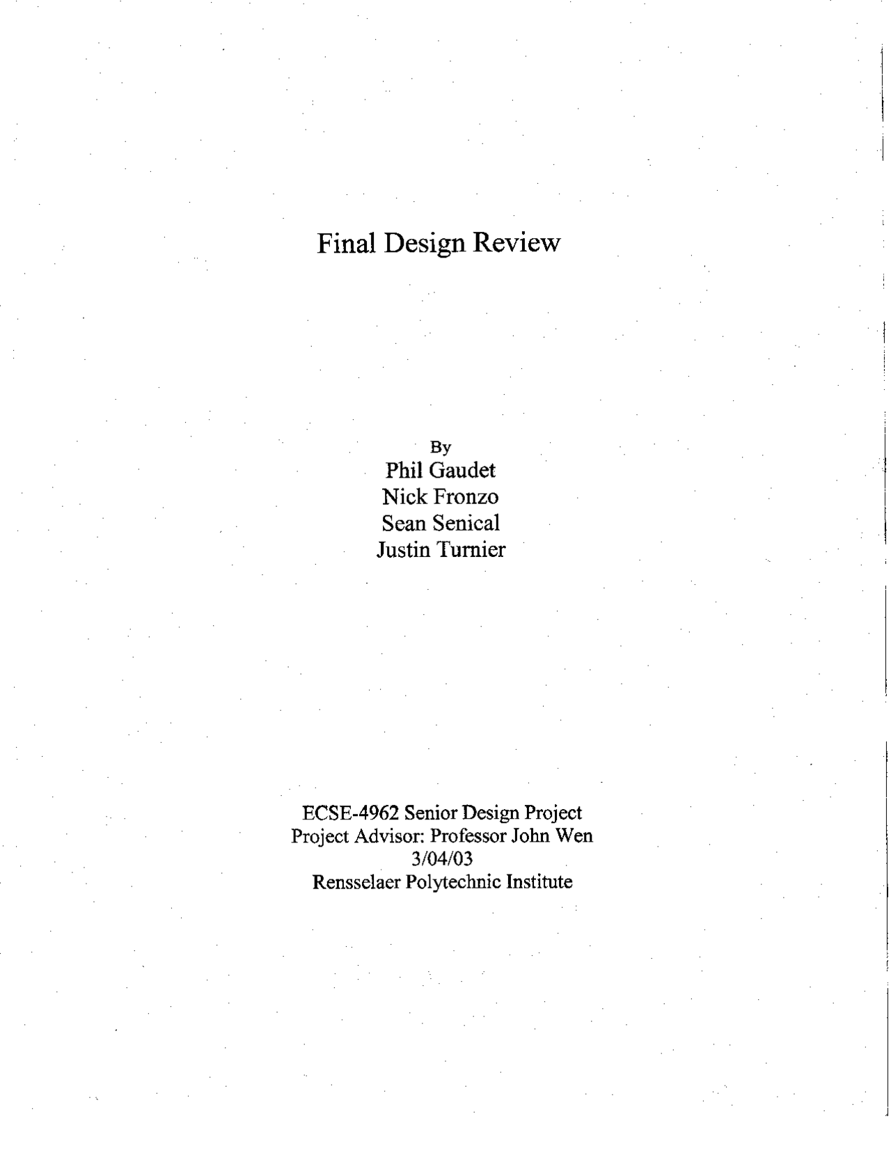 Final Design Of Disturbance Rejection System Report Ecse 4962