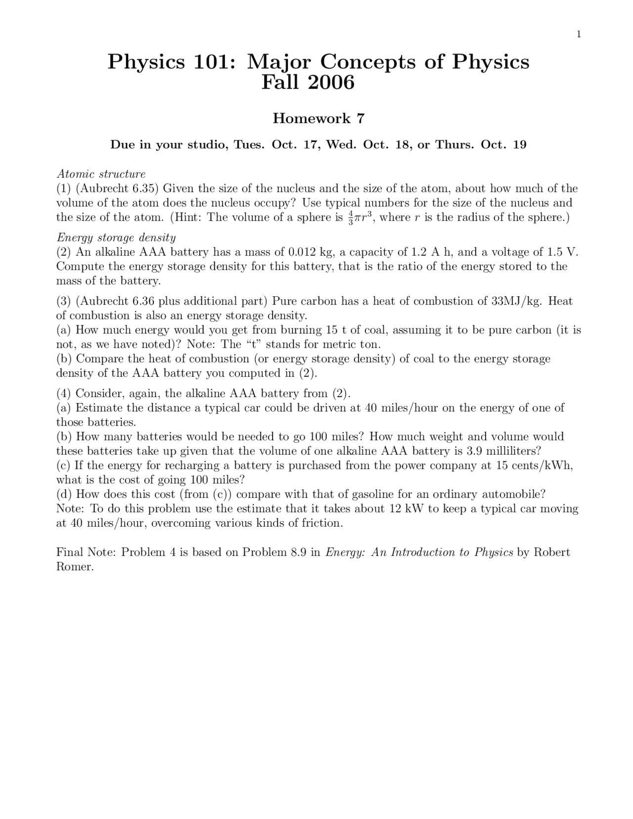 Practice Homework #7 - Major Concepts of Physics I | PHY 101 | Assignments Physics | Docsity