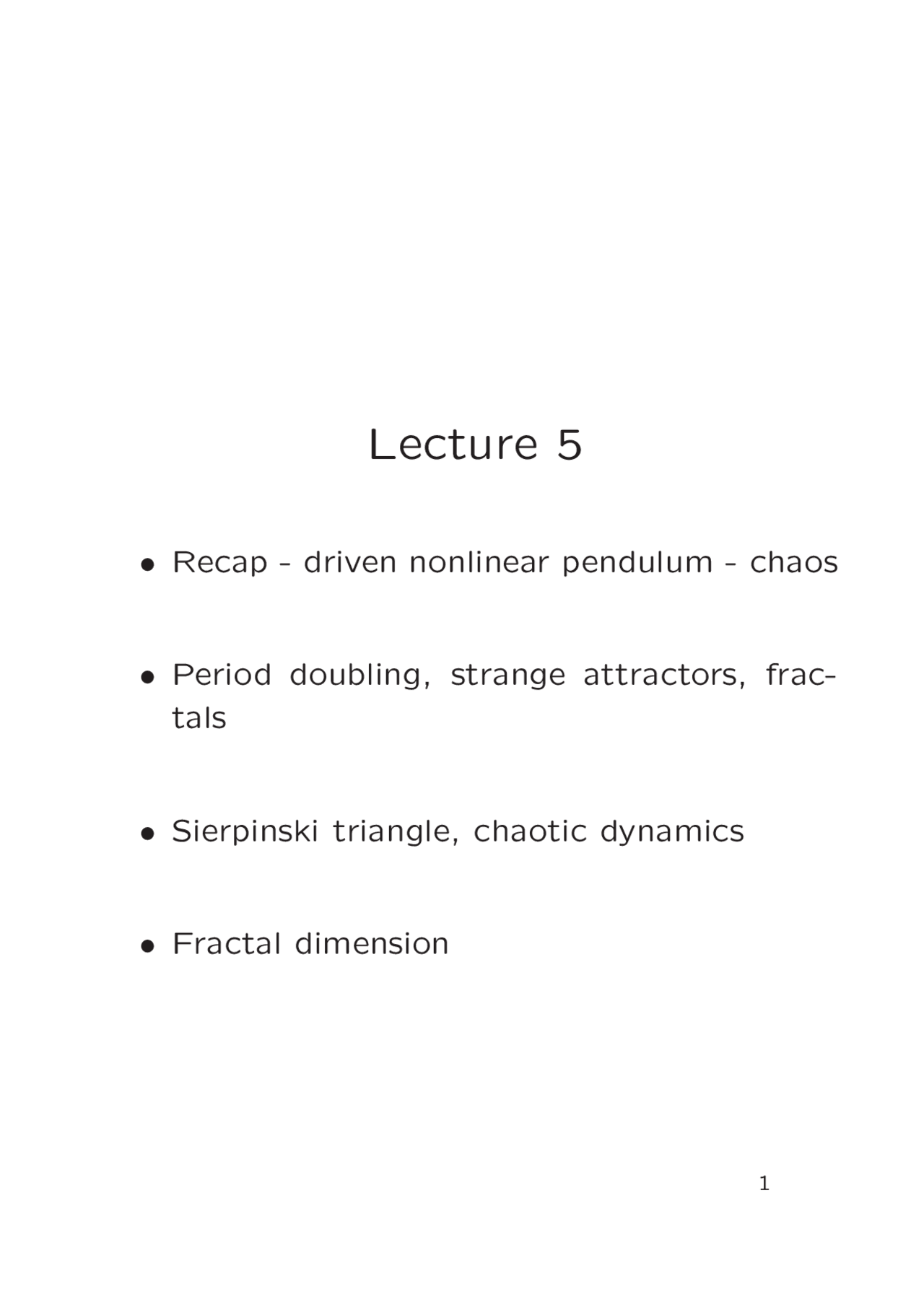 Recap Driven Nonlinear Pendulum Chaos Lecture Slides Phy 307