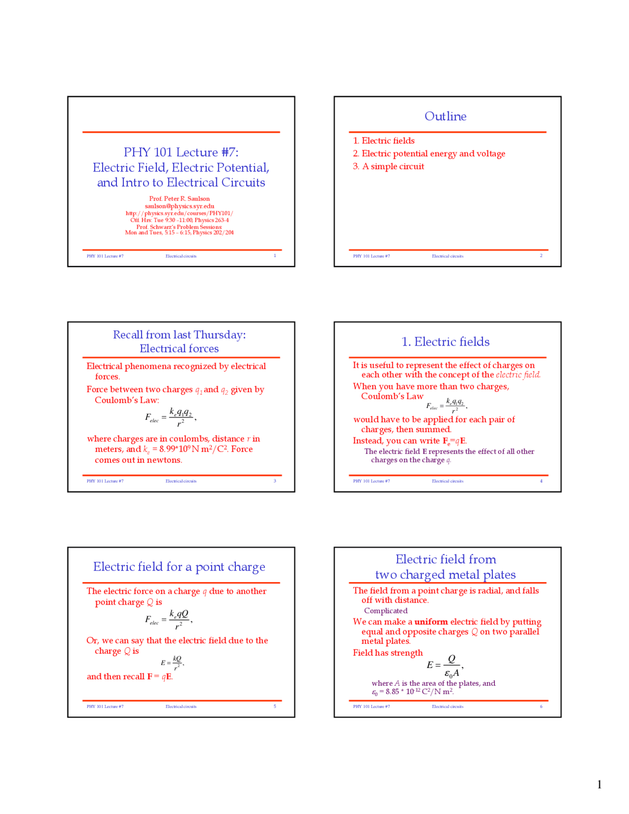 Electric Field, Electric Potential and Introduction to Electric ...